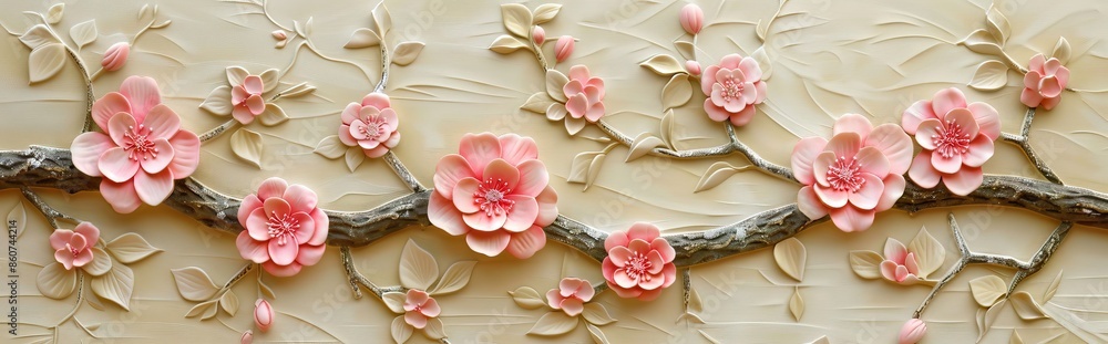 3d picture of a tree with pink flowers background for digital printing ...