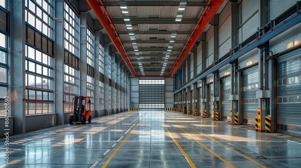 Empty industrial warehouse featuring polished concrete floors with ...