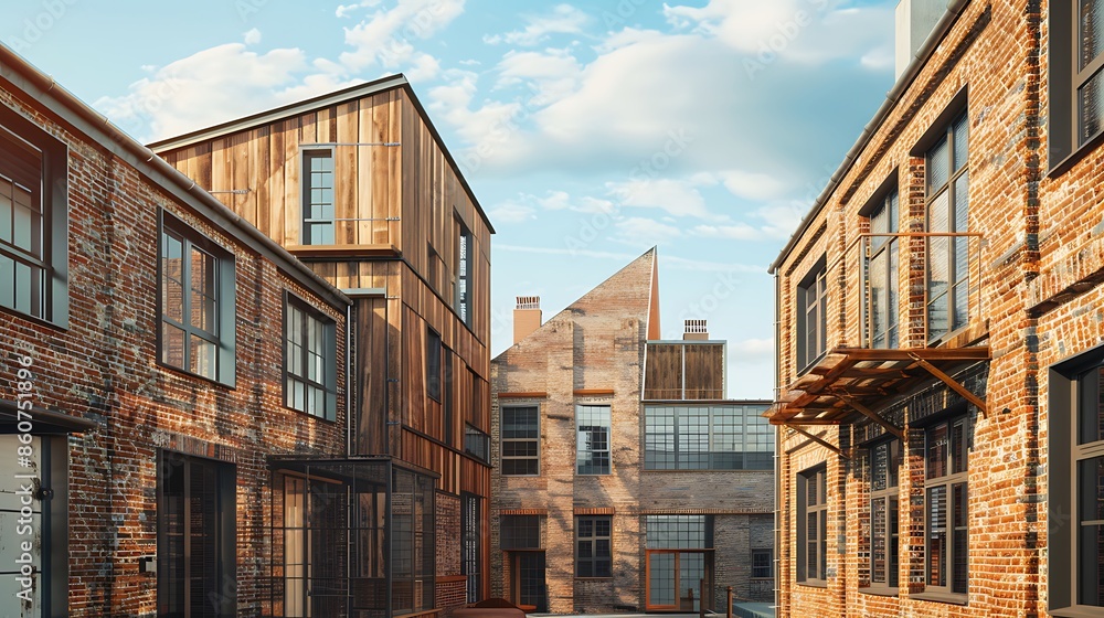 urban renewal project featuring old brick buildings with new wooden ...