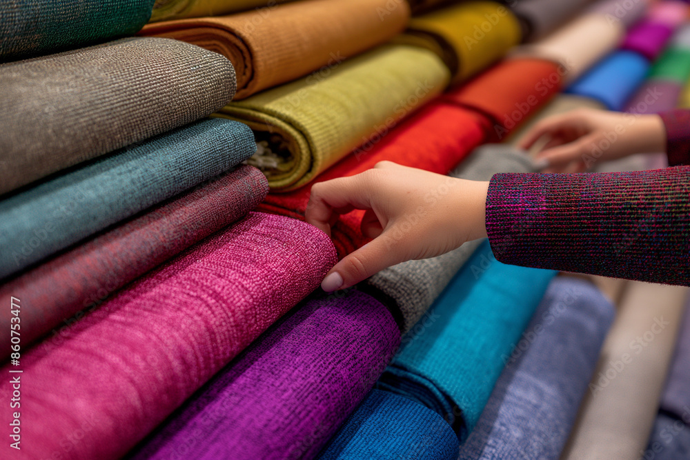 colorful threads for sewing, Ultra-realistic scene of a female customer ...