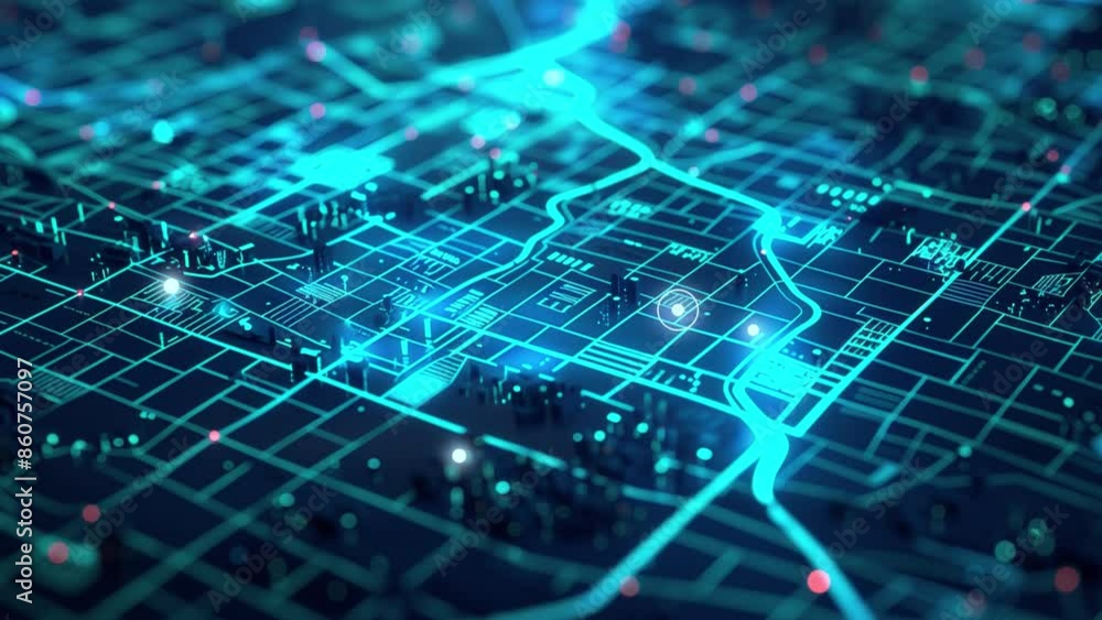 gps map navigator system animation. route destination 3d city streets ...