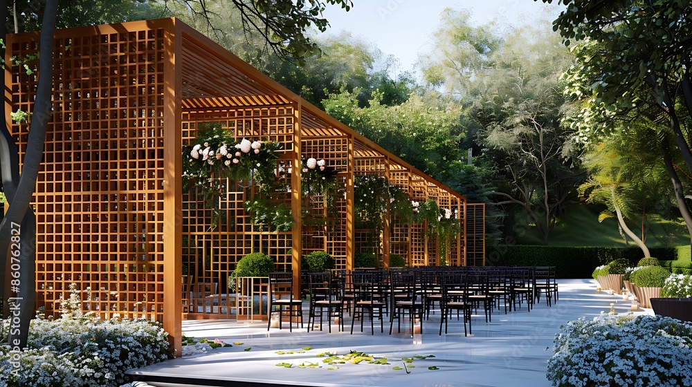 contemporary wedding venue with an elegant wooden lattice that creates ...