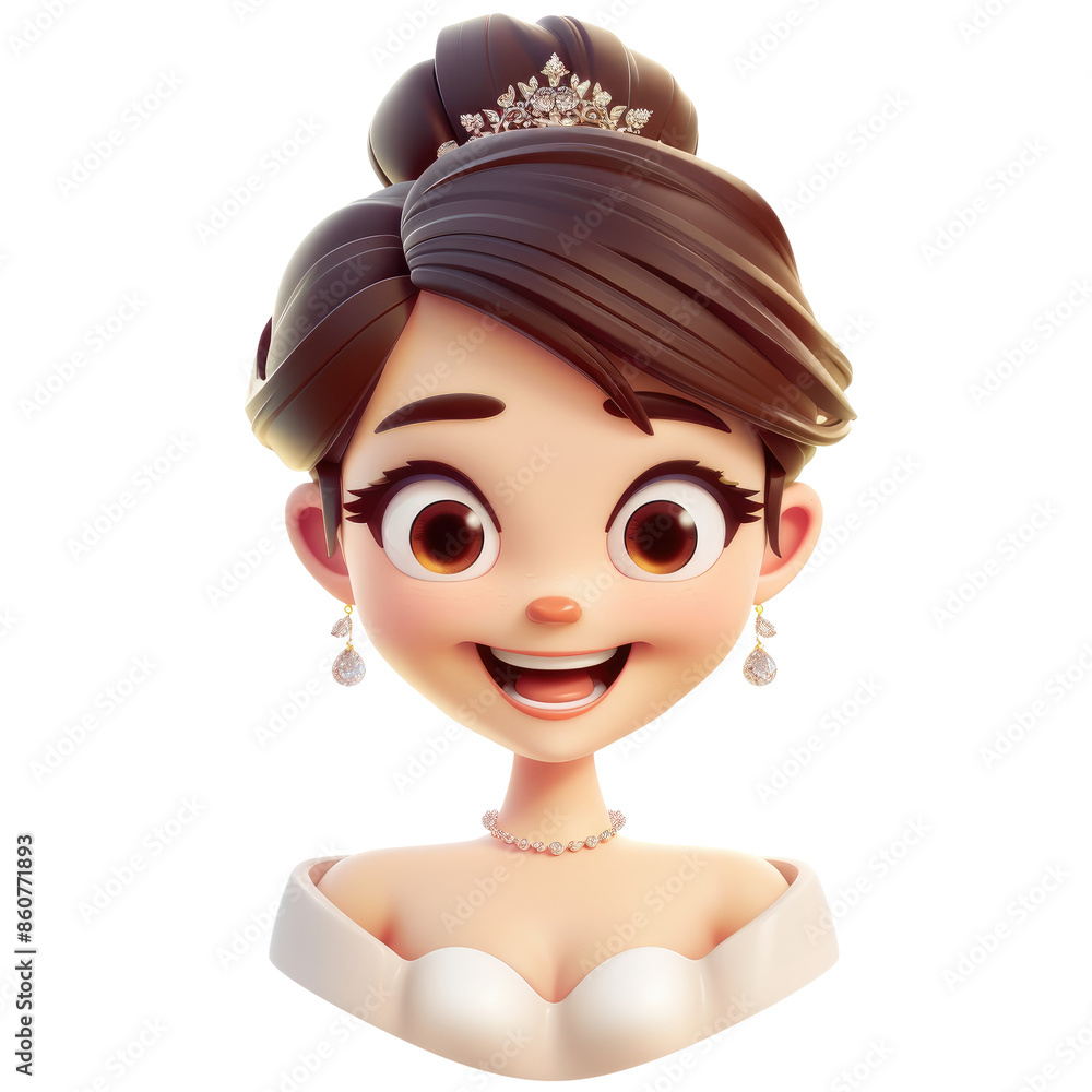 Beautiful happy girl bride memoji, emoji icon 3d render isolated on ...