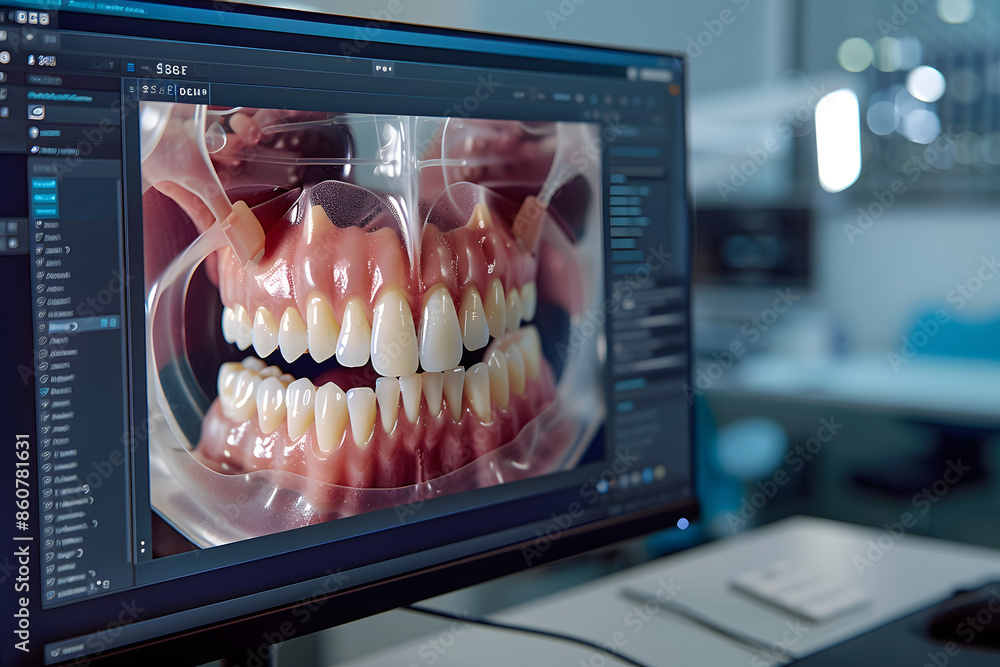 dental imaging software on a computer screen in a clinic. The realistic ...