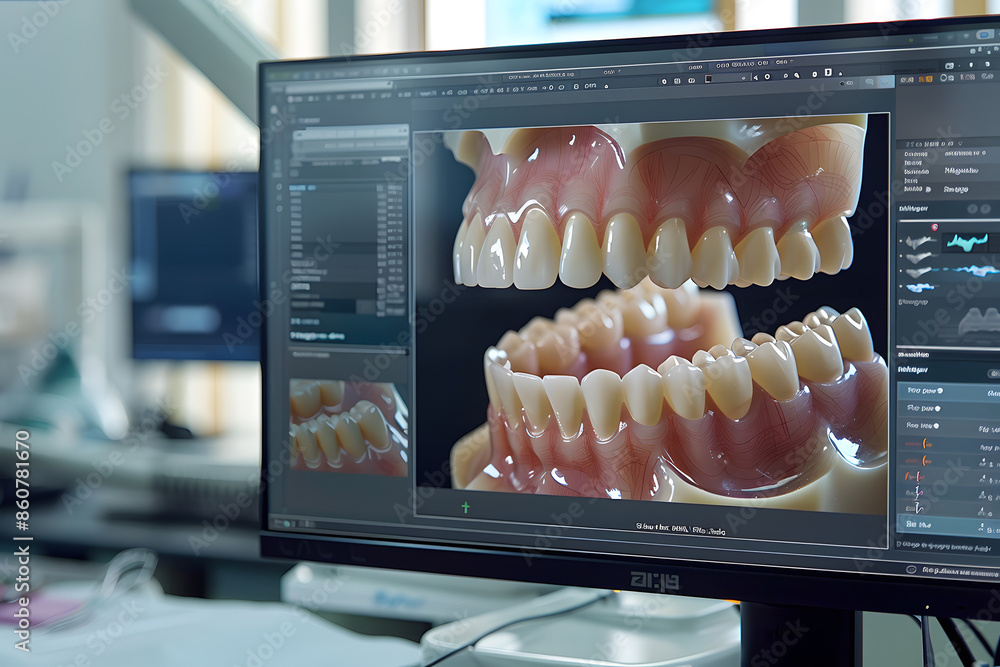 dental imaging software on a computer screen in a clinic. The realistic ...