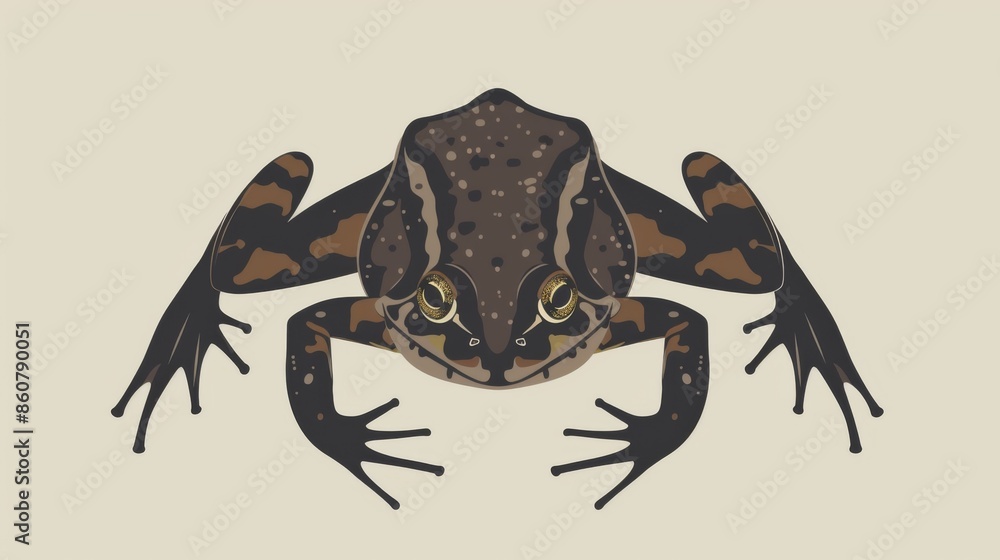 This top view illustration showcases a frog with a dark pattern against ...