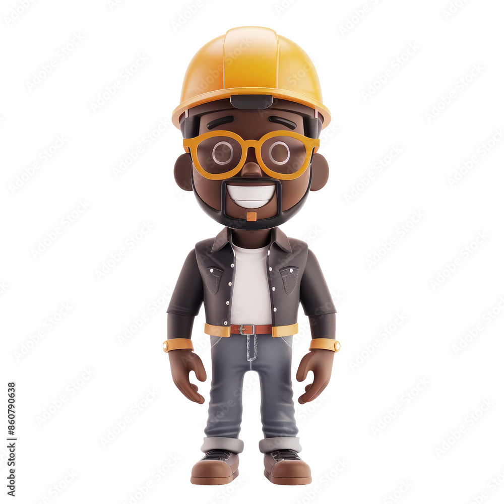 handsome dark-skinned african american construction worker memoji ...