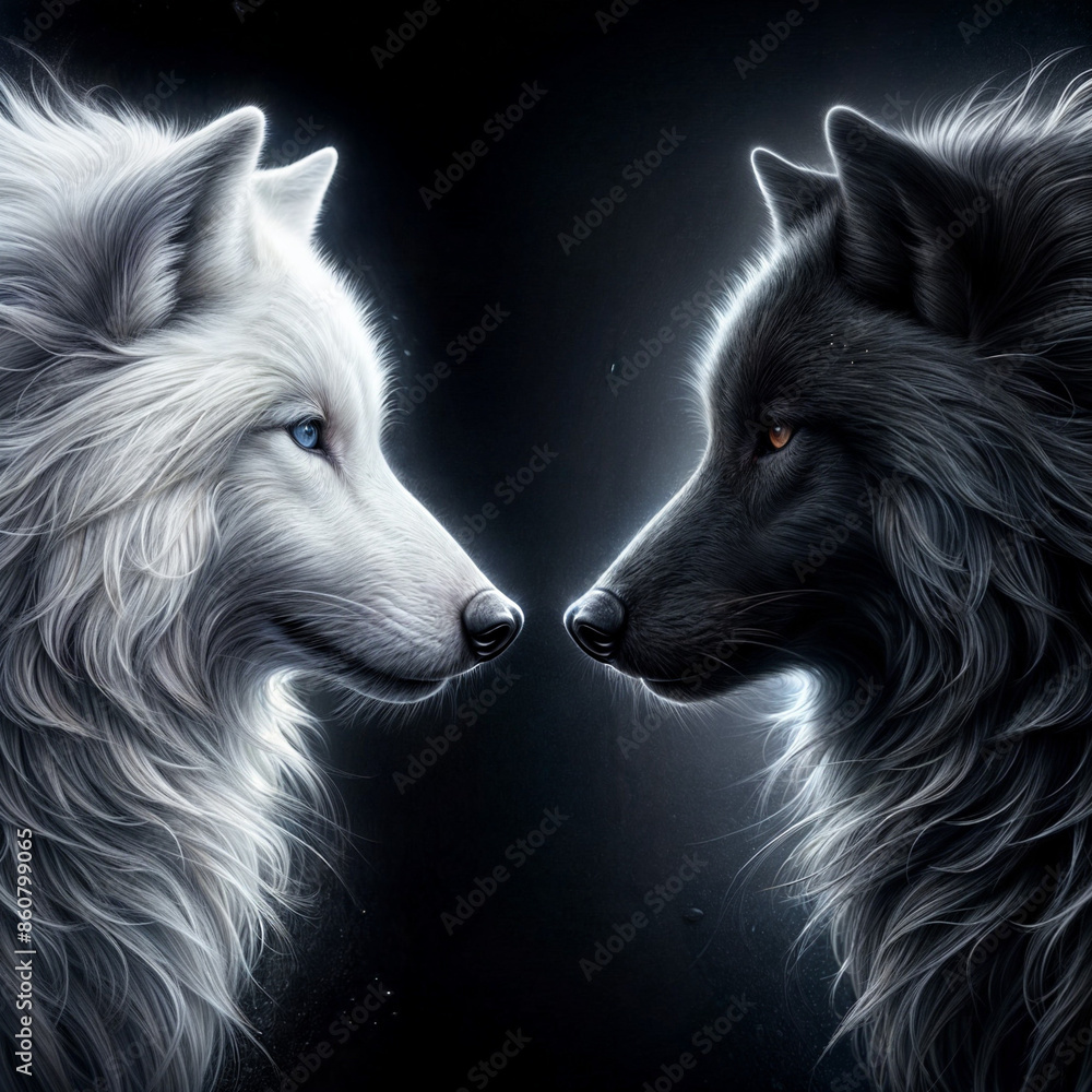 white versus black wolves - duel of good and evil concept art - a white ...