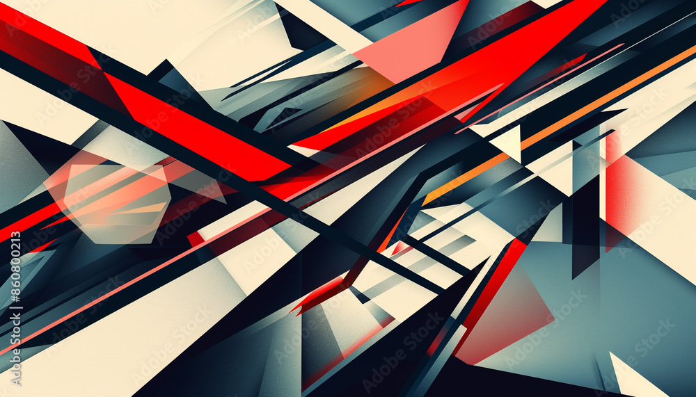 Abstract geometric shapes in a layered pattern, using bold colors and ...