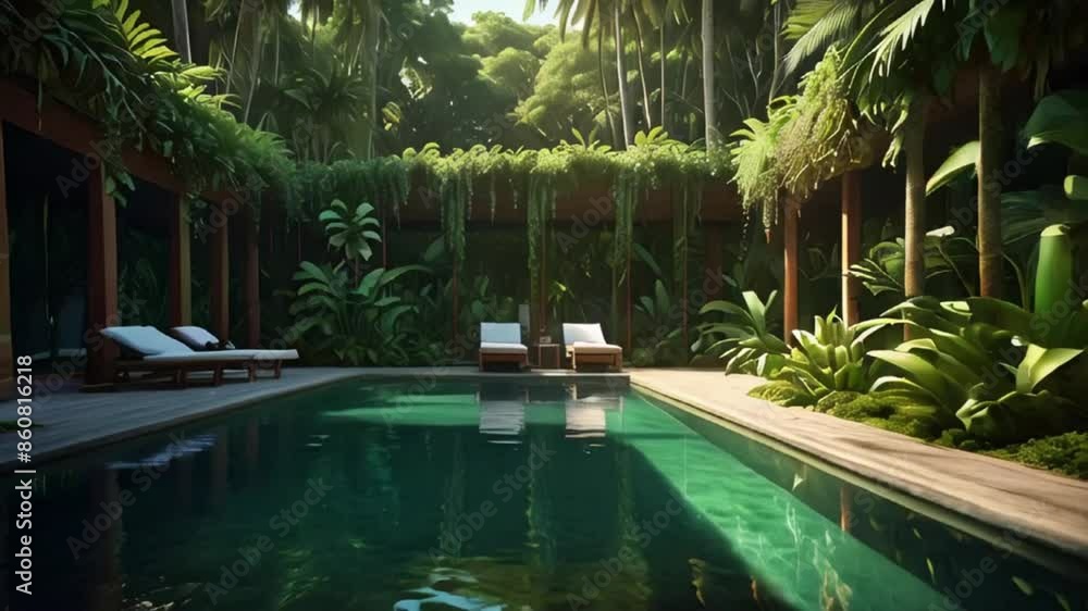 Tropical forest backdrop, green palette, relaxation, freedom, spa ...