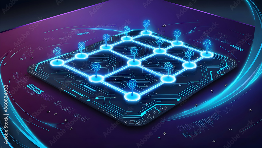 Modern design of a purple technology background with a cyber network ...