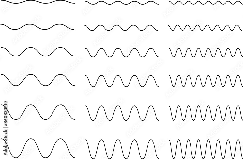 Pixel perfect icon set of sinusoidal signal waves sine cosine wave with ...