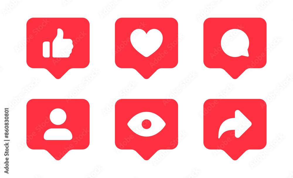 Like, comment, share, follower, views icon buttons and Thumbs up and ...