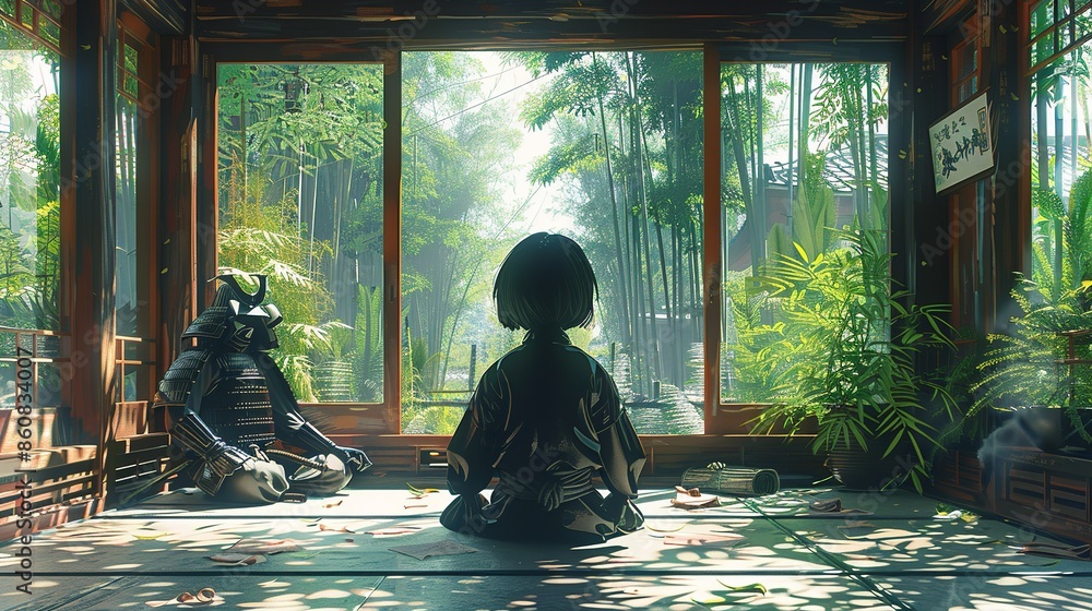 Ninja in Training: Illustrate a young ninja in training, practicing ...