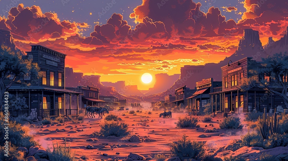 Wild West Showdown: Design an illustration of a dramatic cowboy ...