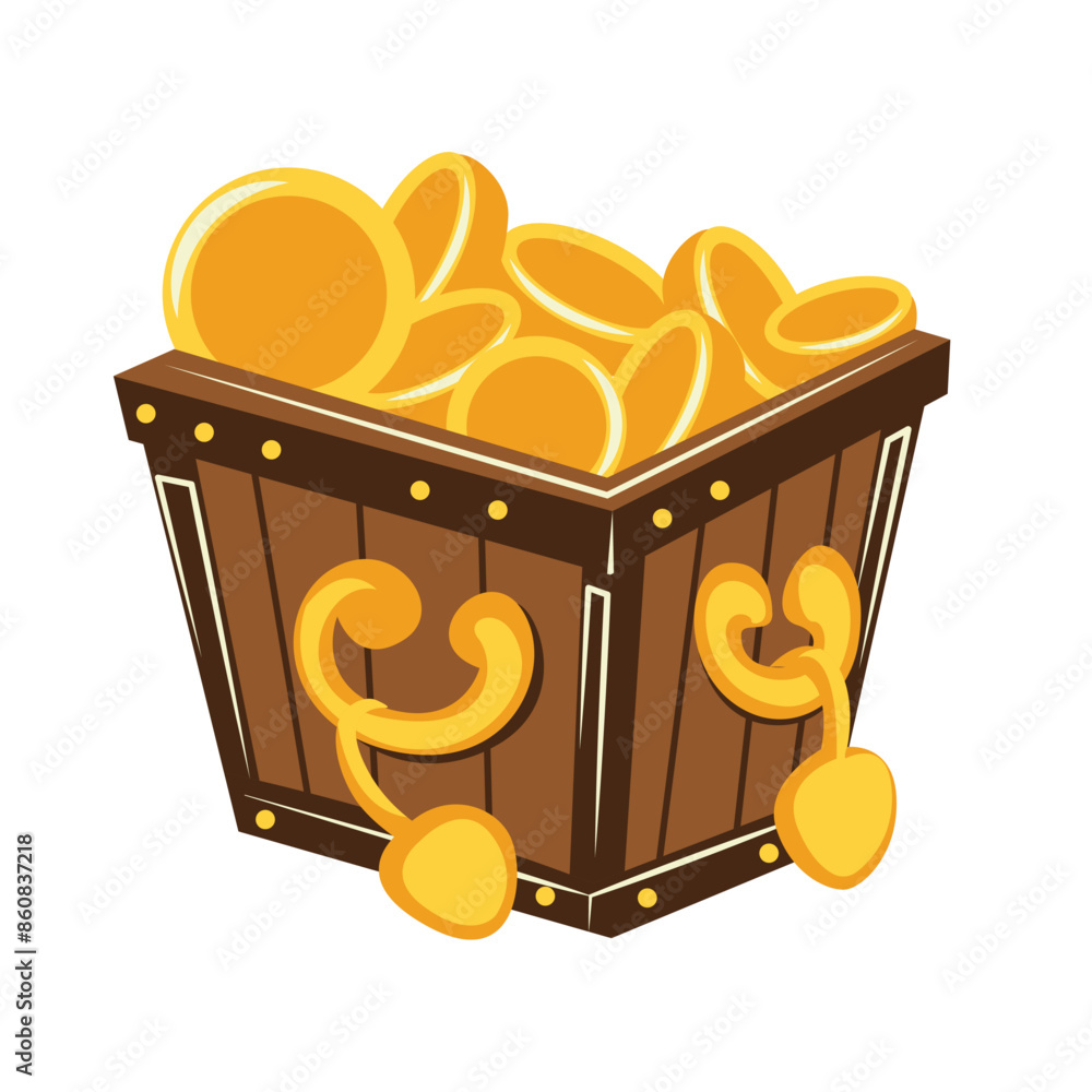 Old pirate treasure chest vector illustration, open wooden chests full ...
