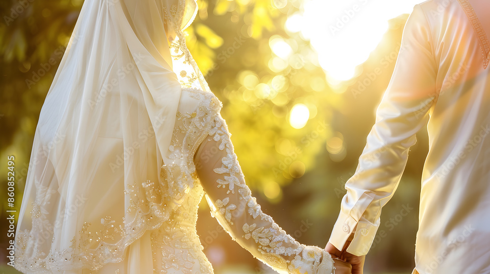 Muslim wedding day ceremony Arab bride in fashion hijab and groom ...