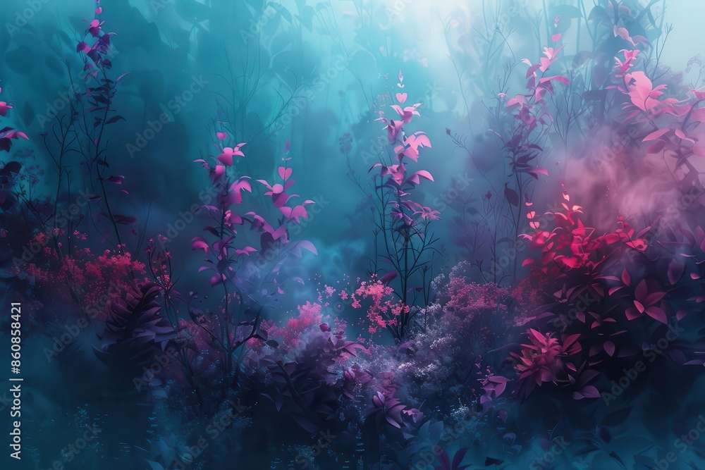 abstract nature scene surreal fusion of organic shapes in deep crimson ...