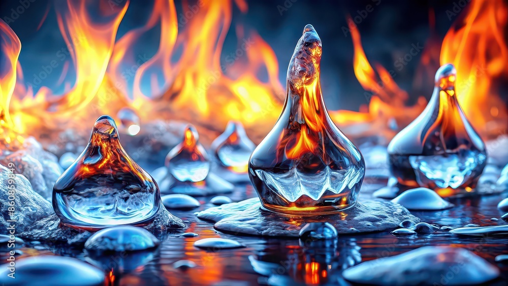 Water droplets from melting ice appearing like lava, showcasing the ...