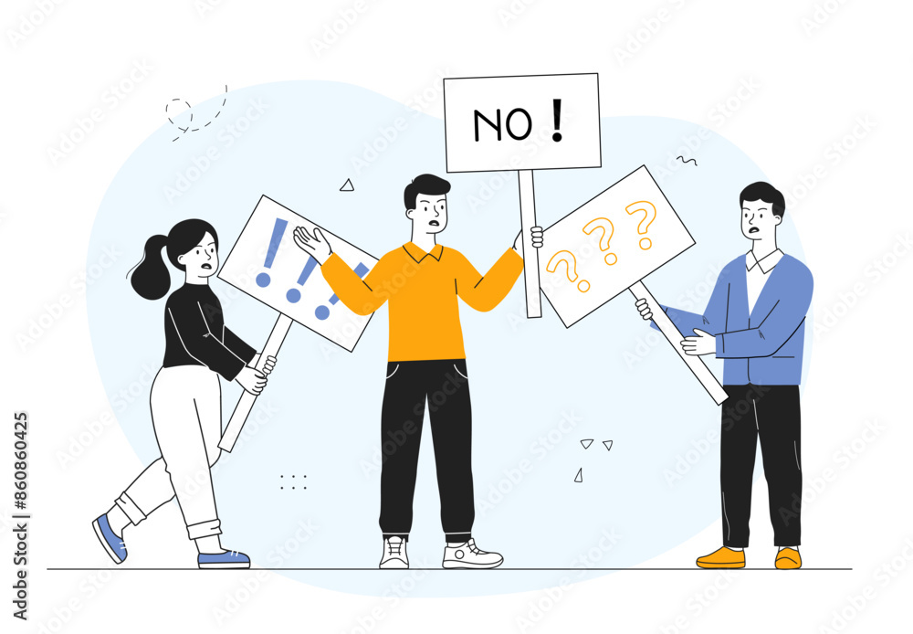 People protesting concept. Men and woman with placards protesting ...