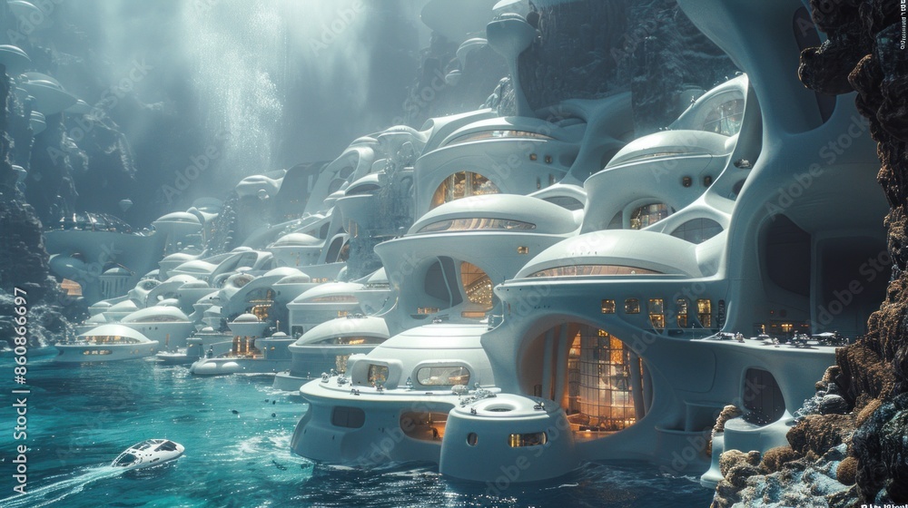 Zoom out to reveal a sprawling arcology rising from the ocean depths ...