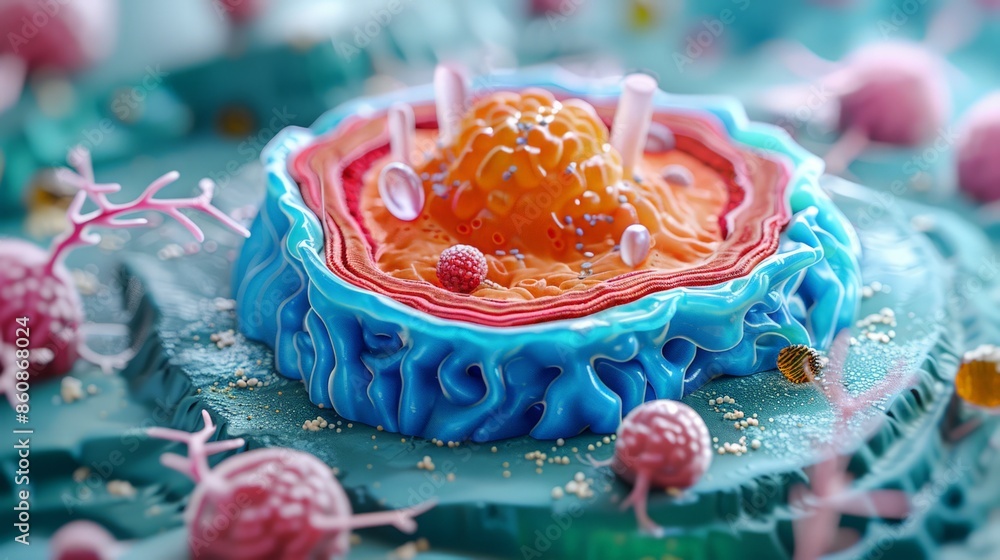 the structure of a fungal cell, showing cell wall, nucleus ...