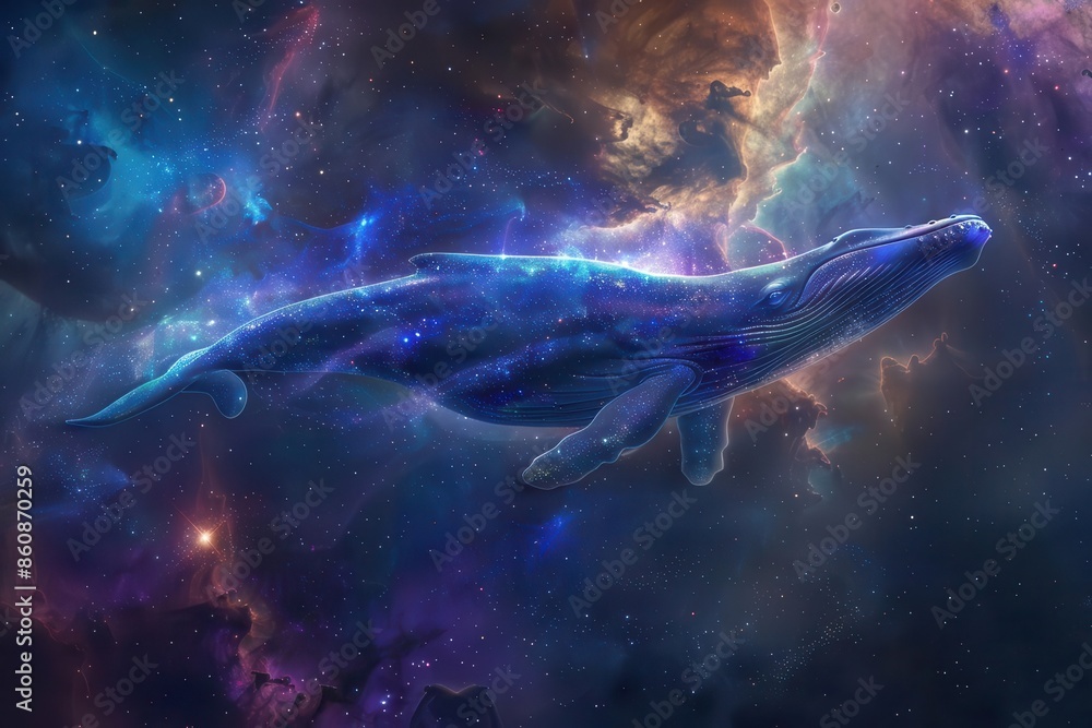 cosmic space whale gracefully gliding through a nebula trailing ...