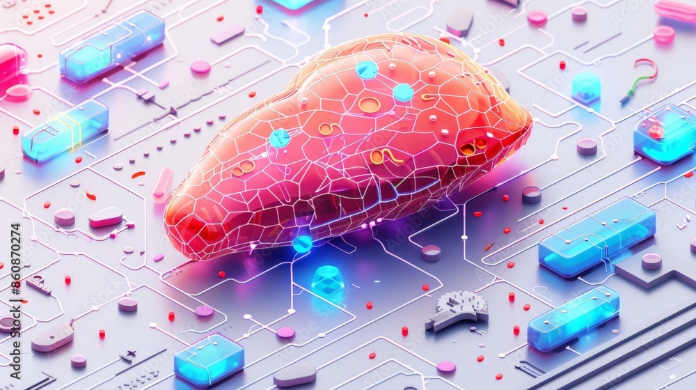 the process of human liver function, showing detoxification, bile ...