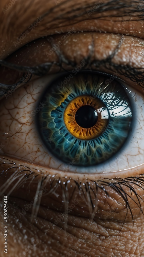 Close-up detail of a human eye, highlighting the iris, eyelashes and pupil. Vision concept and ...