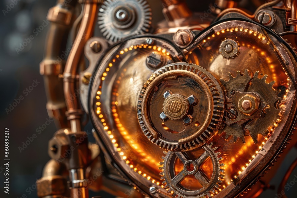 intricate mechanical clockwork heart with gears pistons and steam ...