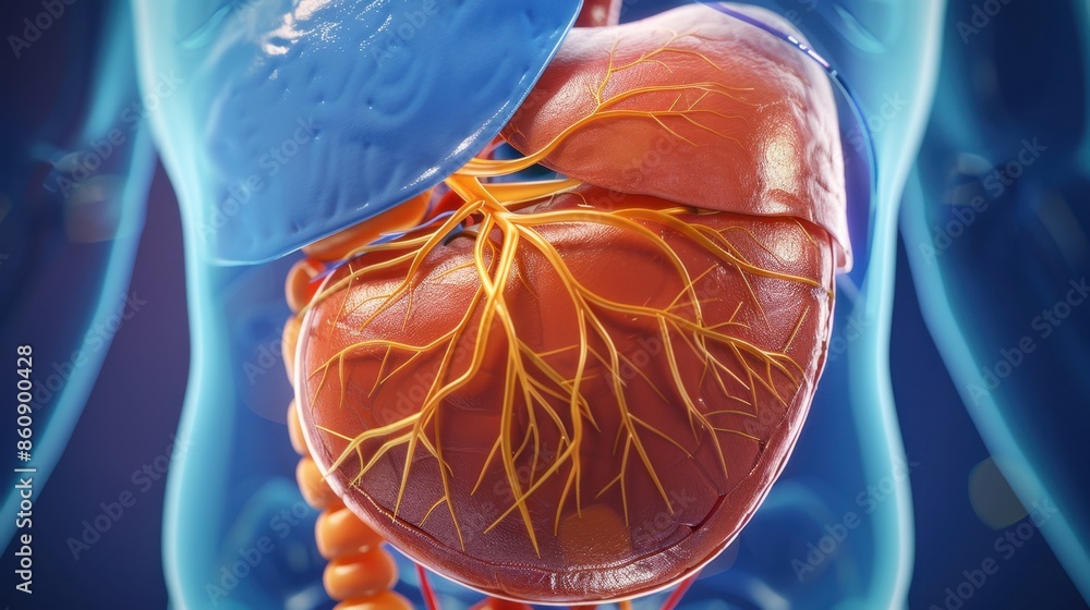 Human Liver: An anatomical depiction of the liver, showcasing its ...