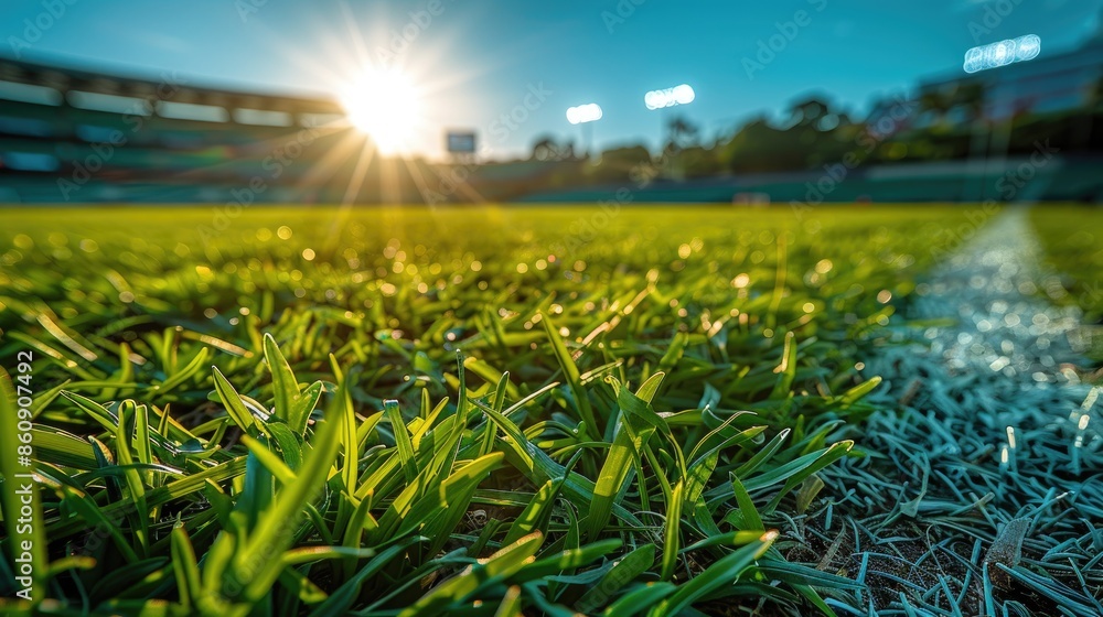 sky blue day sunny stadium pitch football grassy game sport green ...