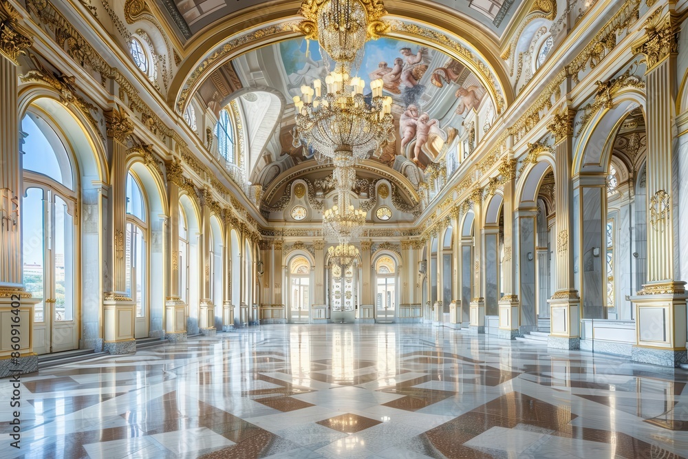 opulent interior of a historic palace gilded ornaments adorn vaulted ...
