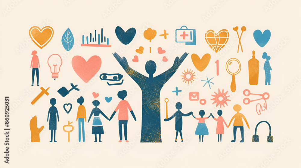 Care, generous, and sympathize icon set in thin line style, featuring ...