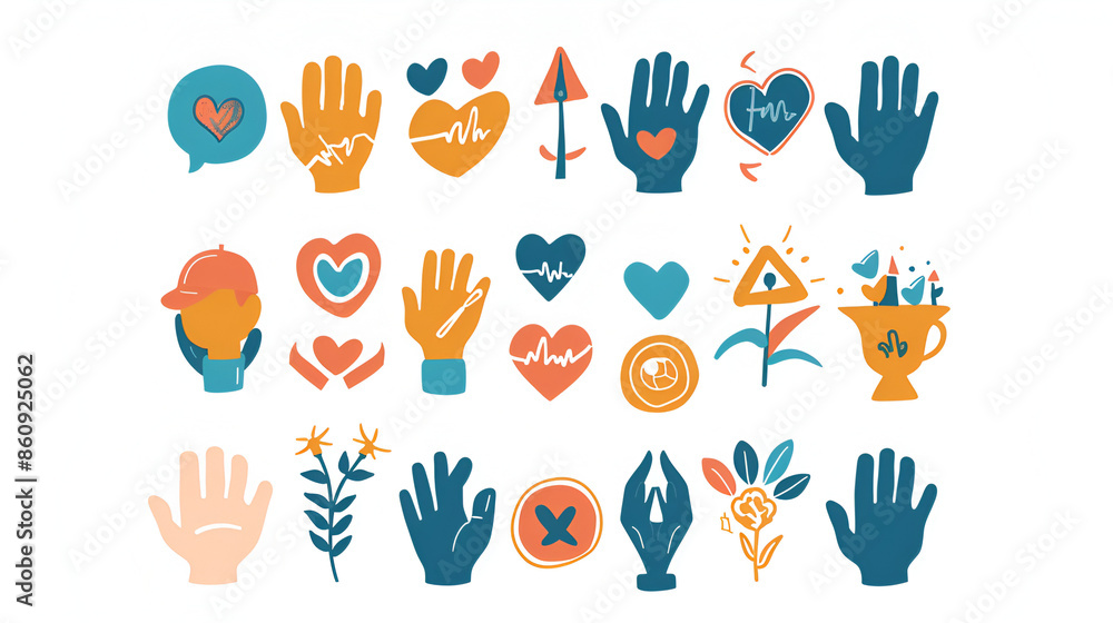 Care, generous, and sympathize icon set in thin line style, featuring ...