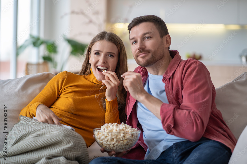 interested married couple wife husband hooked on movie. Family pastime ...