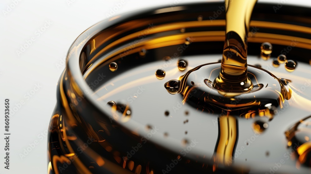 Close-Up of Pouring Crude Oil A detailed close-up of crude oil being ...