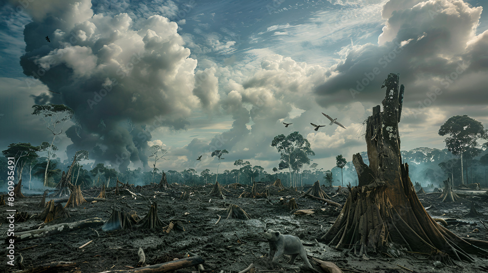 Devastated Landscape After Massive Deforestation Aftermath of Large-Scale Deforestation in a ...