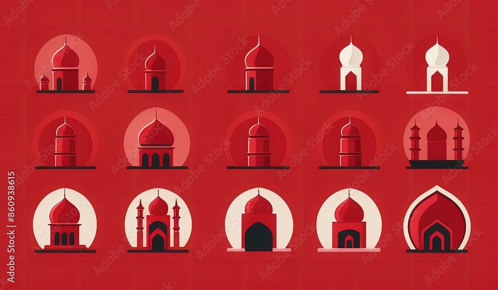 illustration of a set of icons mosque. icon set Ramadan or Ramadhan ...
