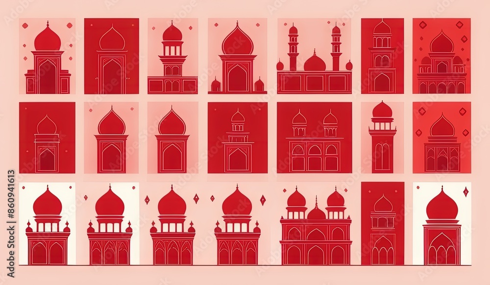 illustration of a set of icons mosque. icon set Ramadan or Ramadhan ...