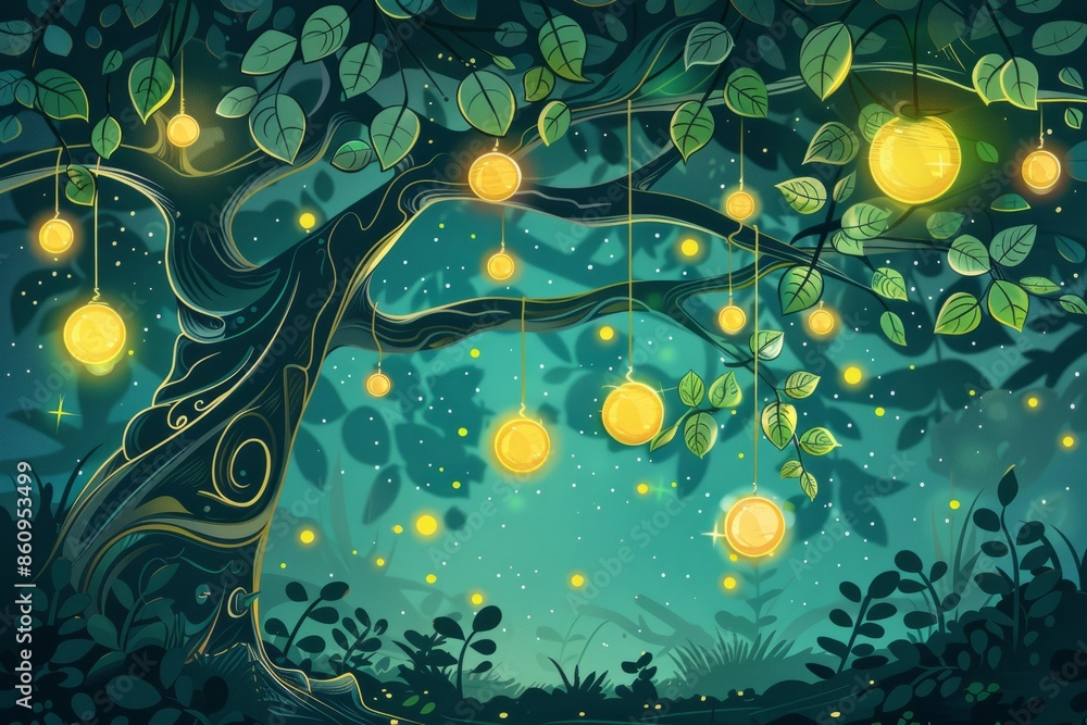 Cartoon cute doodles of glowing orbs falling magically onto the ...