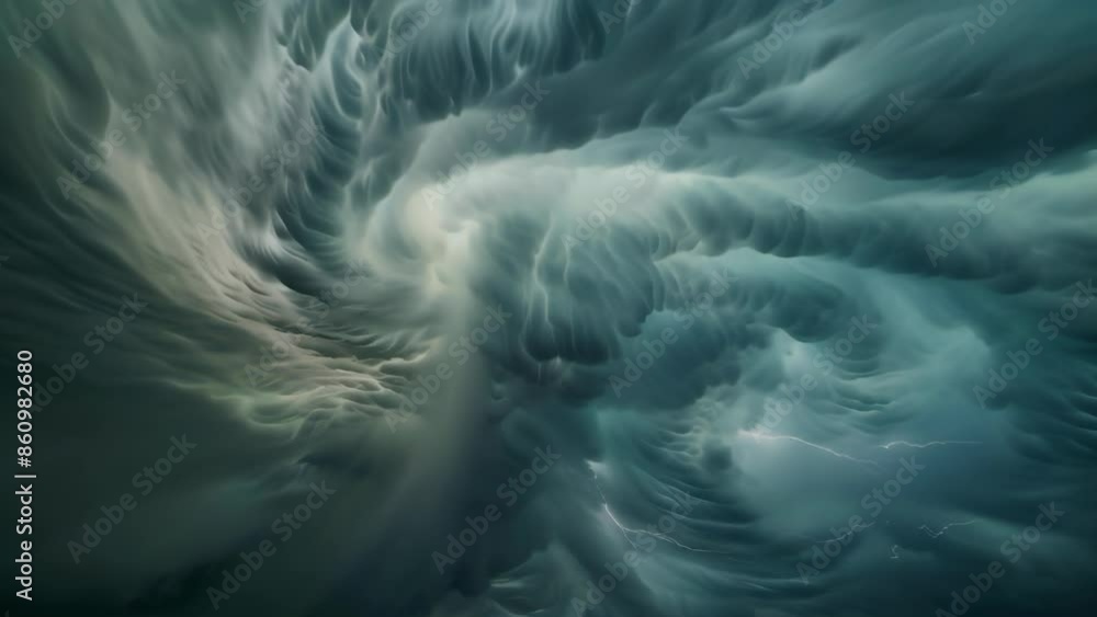 Dramatic swirling storm clouds dominate the sky. Dark, turbulent ...