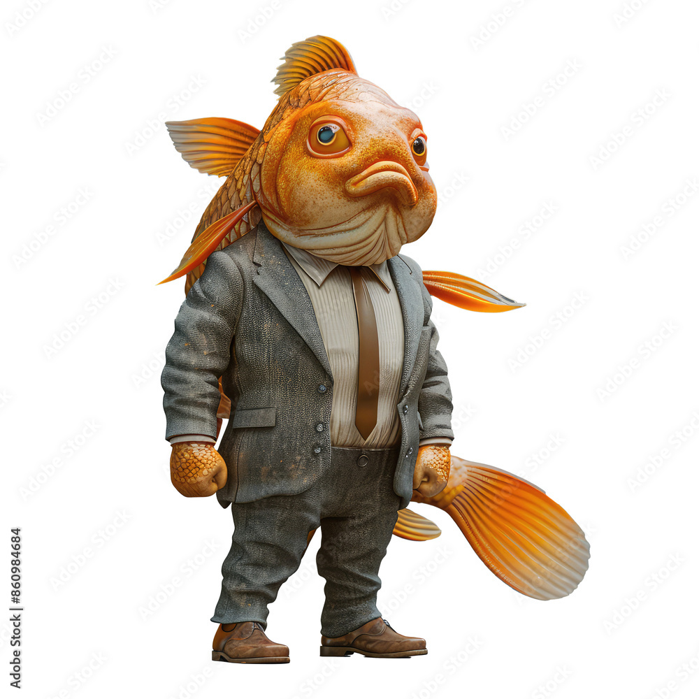 animal crossing of anthropomorphic fish as businessman, full body ...