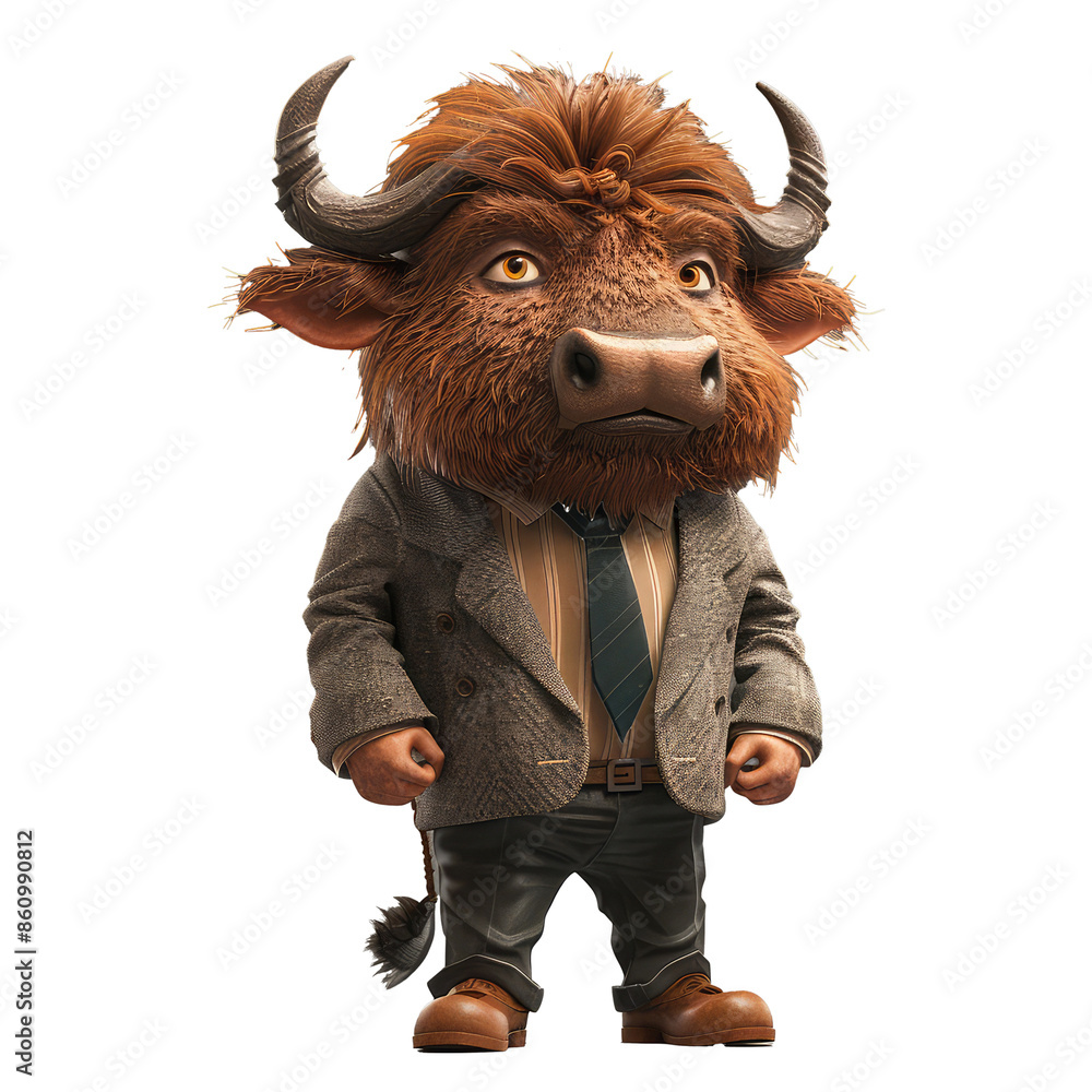 animal crossing of anthropomorphic buffalo as businessman, full body ...