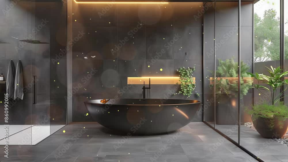 bathroom interior design with matte black bath seamless looping overlay ...