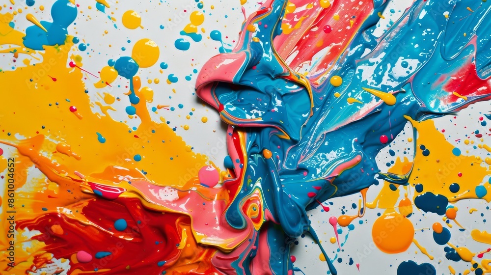 Top view of a messy paint spill on the floor, bright colors in an ...