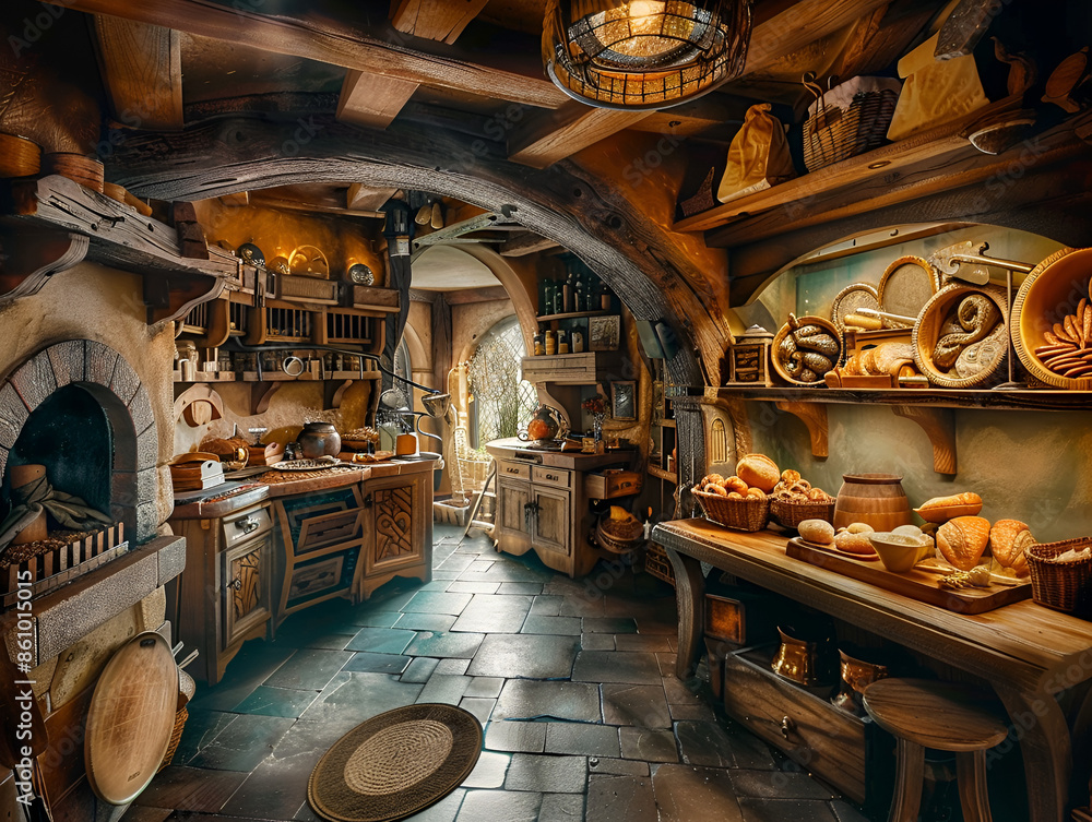 There is a kitchen with a stove , Interior of the Seven Dwarfs Inspired ...