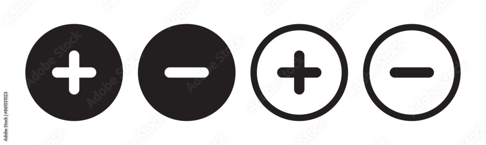Plus, minus, add and subtract icon set in simple and stroke style in ...