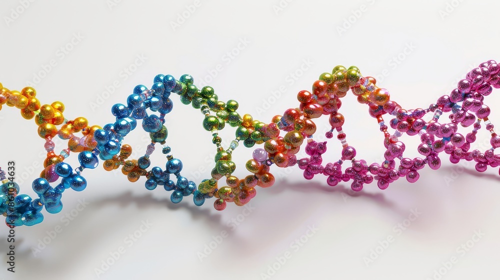 A 3D model of a DNA strand with its double helix structure clearly ...