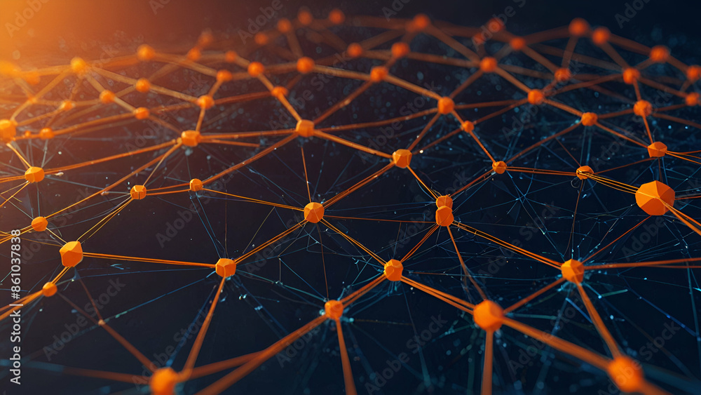 Abstract Orange in Polygons on Technology Blue Background | Low Poly ...